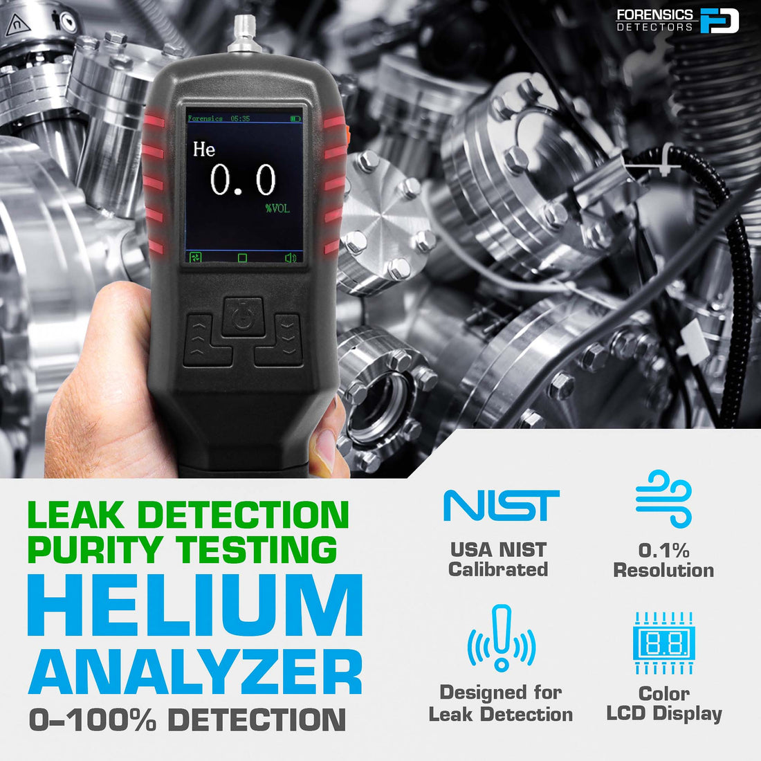 Helium Analyzer | Leak 0-100% | USA NIST Calibration